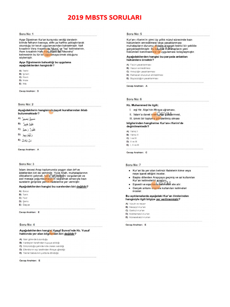 2019 MBSTS Sorulari | PDF