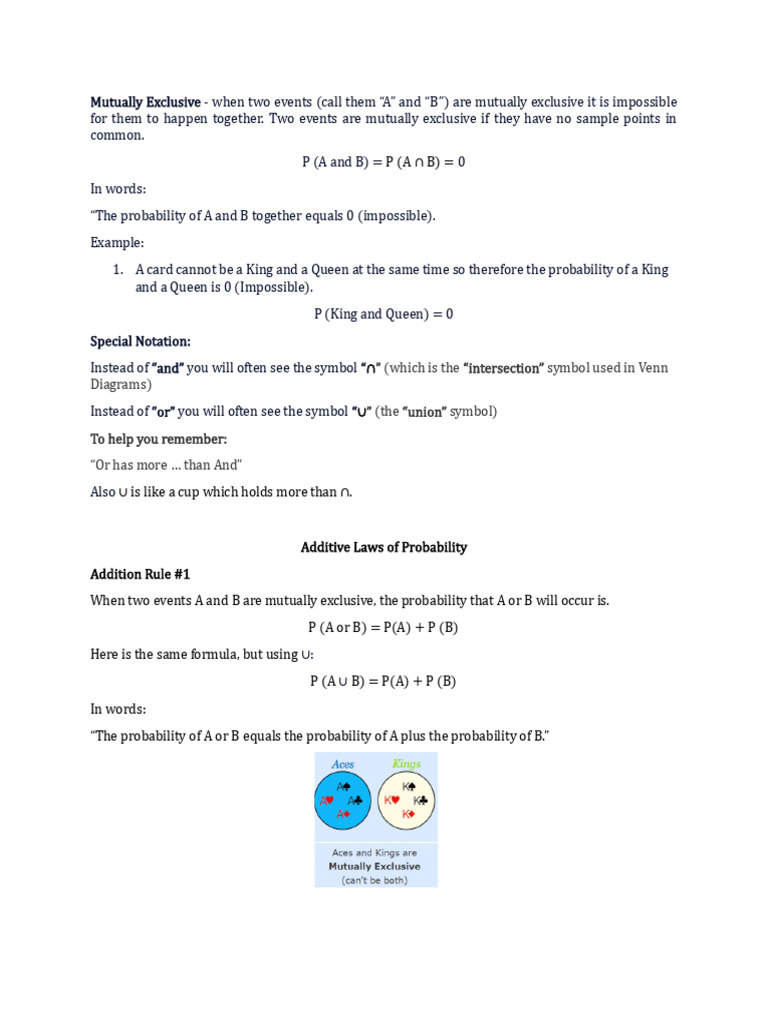 Additive Laws of Probability and Rule of Complementary | PDF