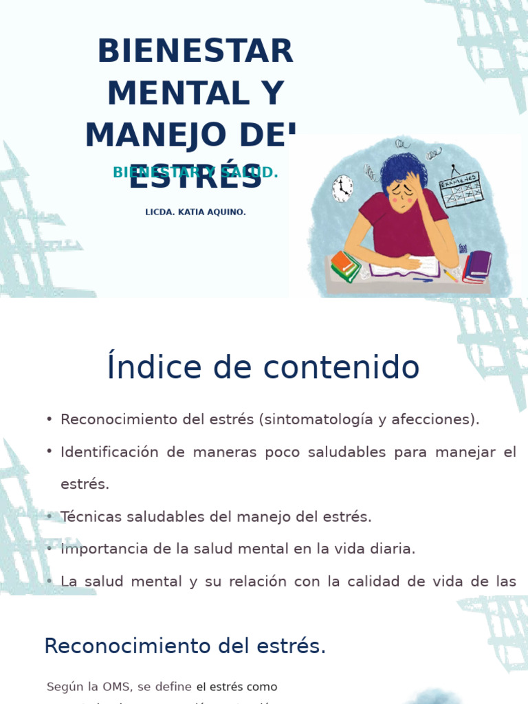 Presentación Diapositivas Prevención Del Estrés Azul Verde y Blanco | PDF
