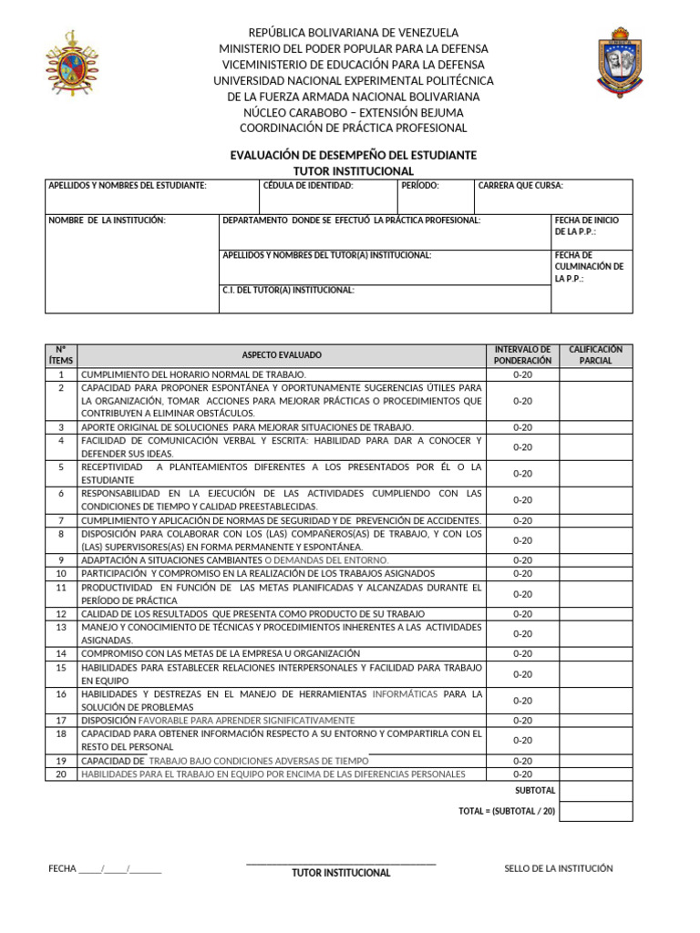 2 Evaluacion Del Tutor Institucional | PDF