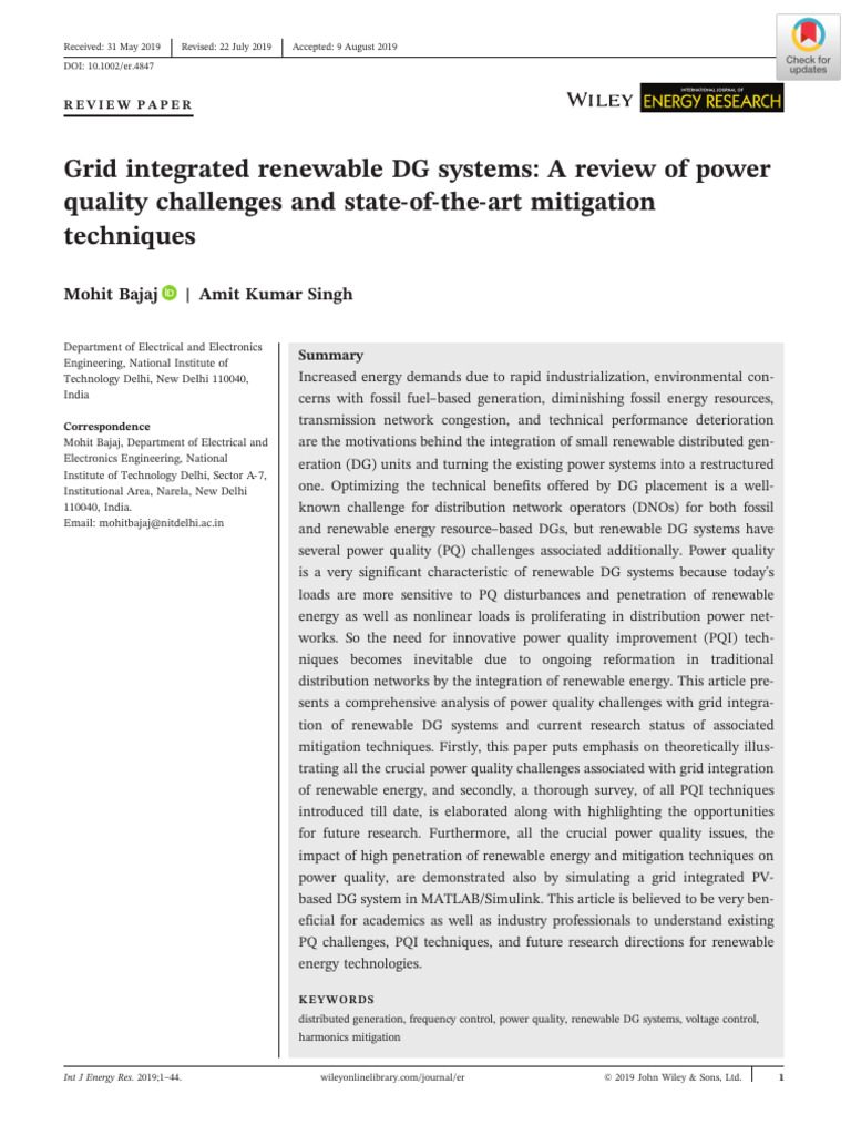 Grid Integrated Renewable DG Systems a Review of Power | PDF