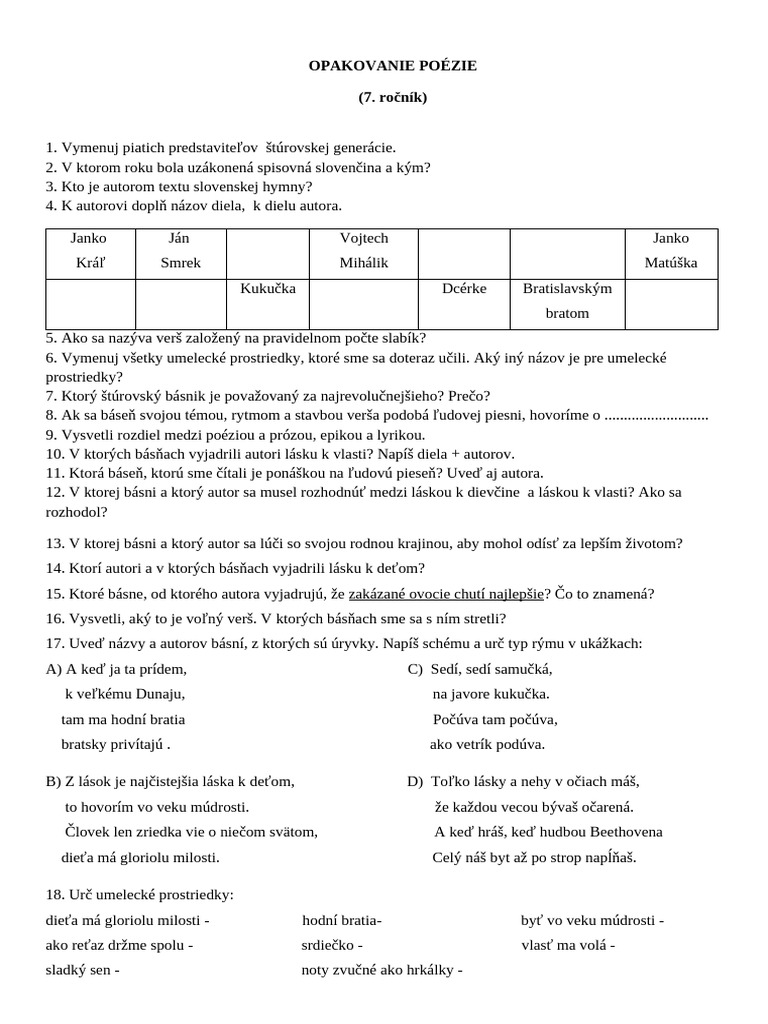 SJL 7.A 3.11. PL Opakovanie | PDF