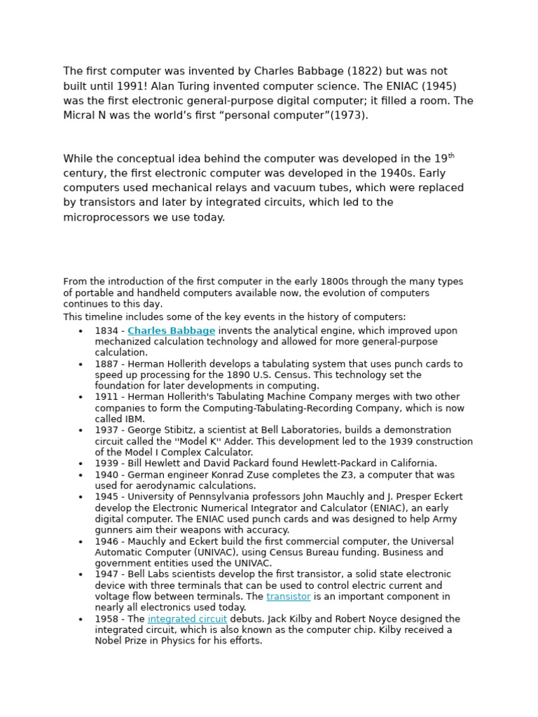 History of Computer | PDF | Personal Computers | Technology & Engineering