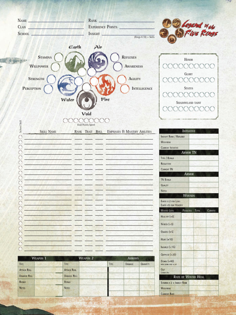 L5R 4th Character Sheet Form | PDF