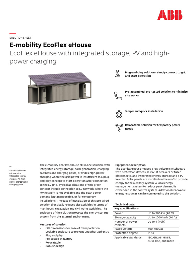 E-Mobility Storage EcoFlex EHouse PV HPC Solution Sheet | PDF