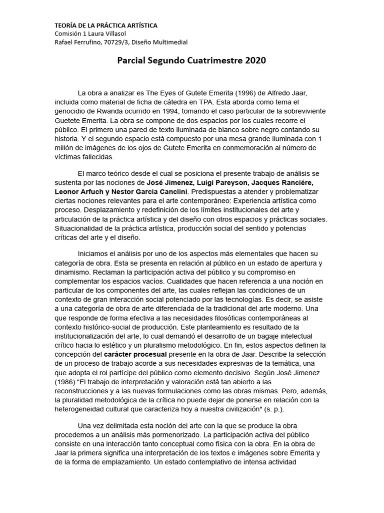 Teoria de la practica artistica - Segundo Parcial - FDA - UNLP | PDF Teoria de la practica artistica - Segundo Parcial - FDA - UNLP | PDF