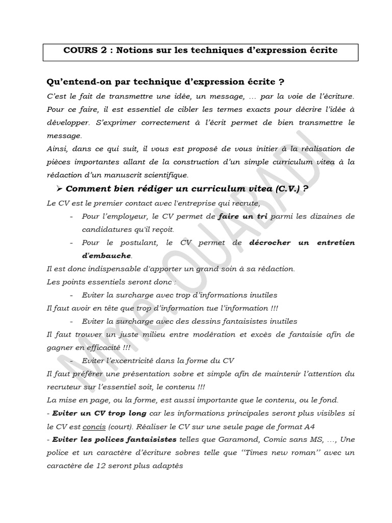 Cours-2-Expression-Ecrite-CV | PDF