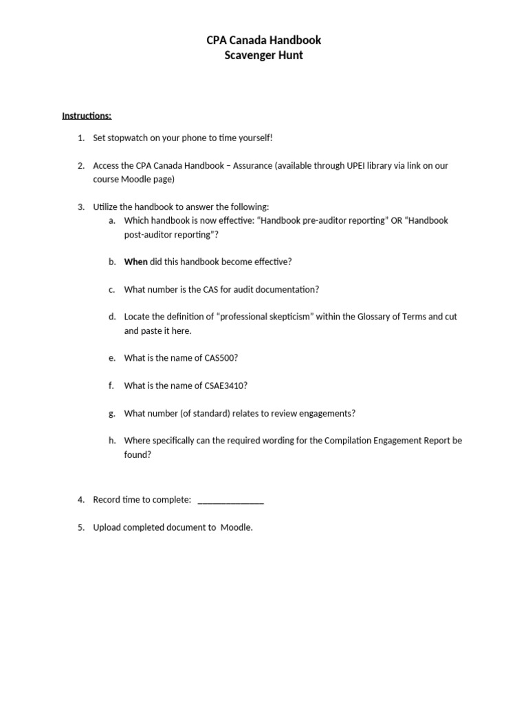 CPA Handbook Scavenger Hunt | PDF