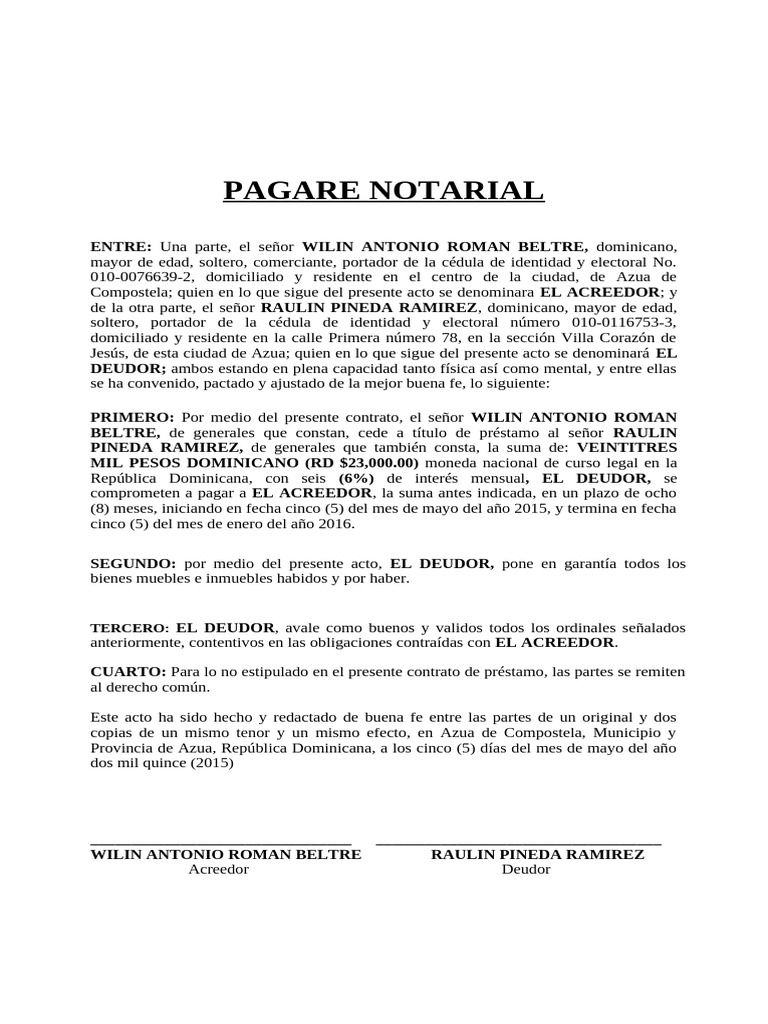 Pagare Notarial Bajo Firma Privada | PDF