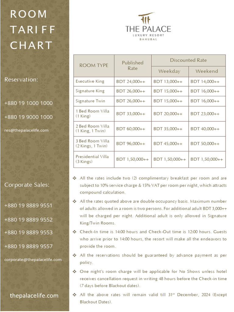 Room Tariff Chart | PDF