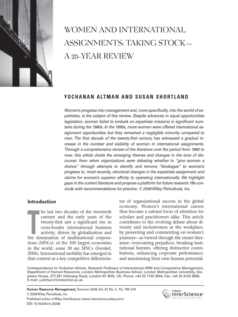 Human Resource Management - 2008 - Altman - Women and International ...