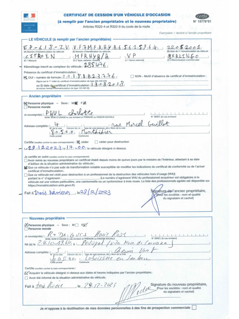 Certificat Cession | PDF