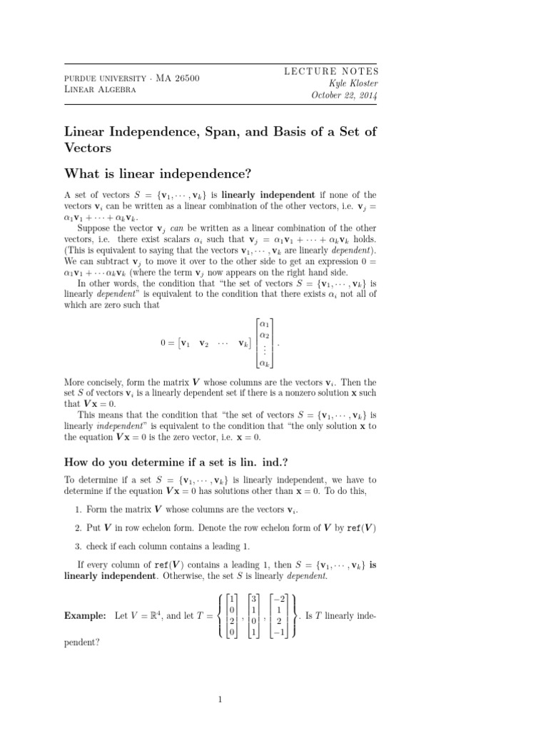 Linear-Independence - Purdue University | PDF