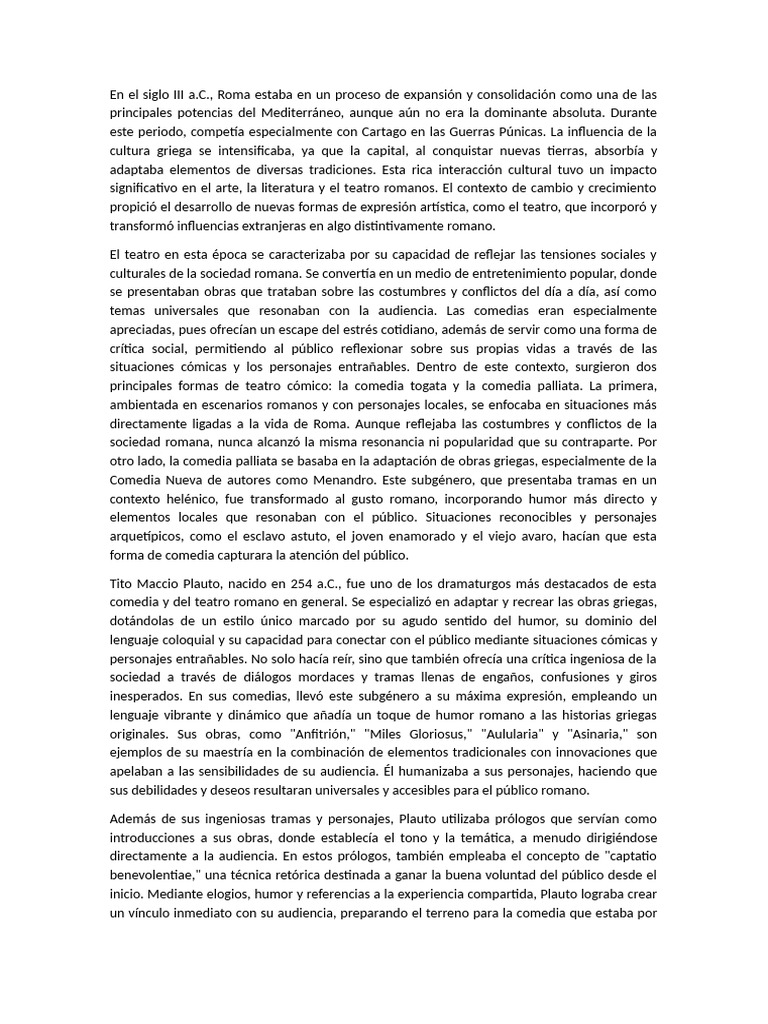 Plauto. Análisis de Asinaria. | PDF