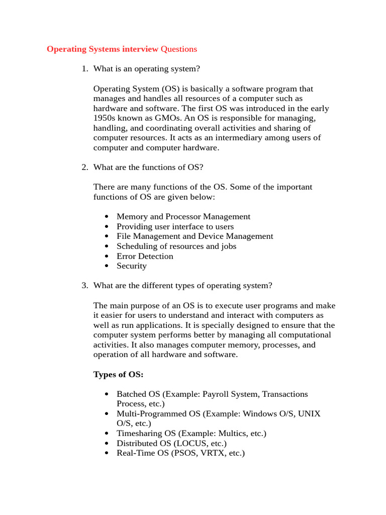 OS Interview Questions | PDF