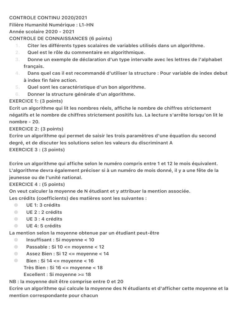 Controle Continu 2020/2021 | PDF