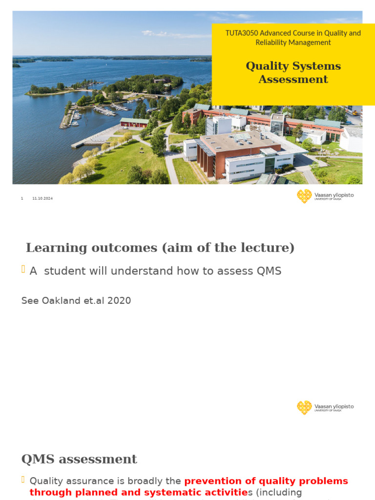 Quality Systems Assessment TUTA3050 | PDF