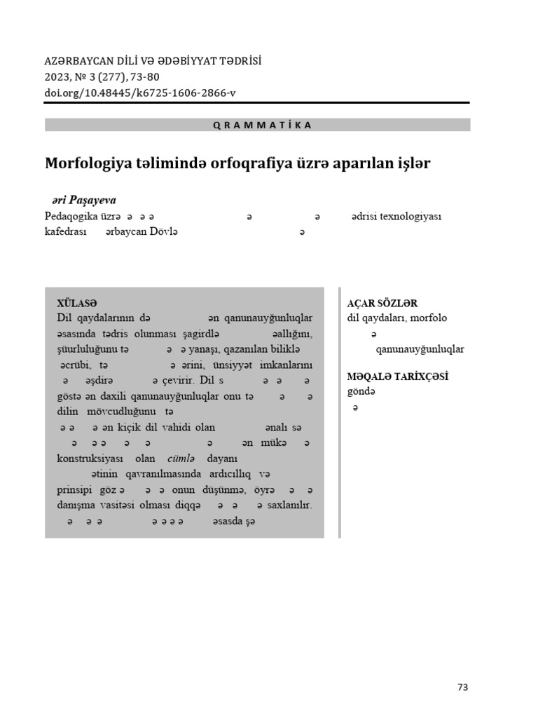 Ə Ə Orfoqrafiya Üzrə Aparılan Işlə: Morfologiya T Limind R | PDF