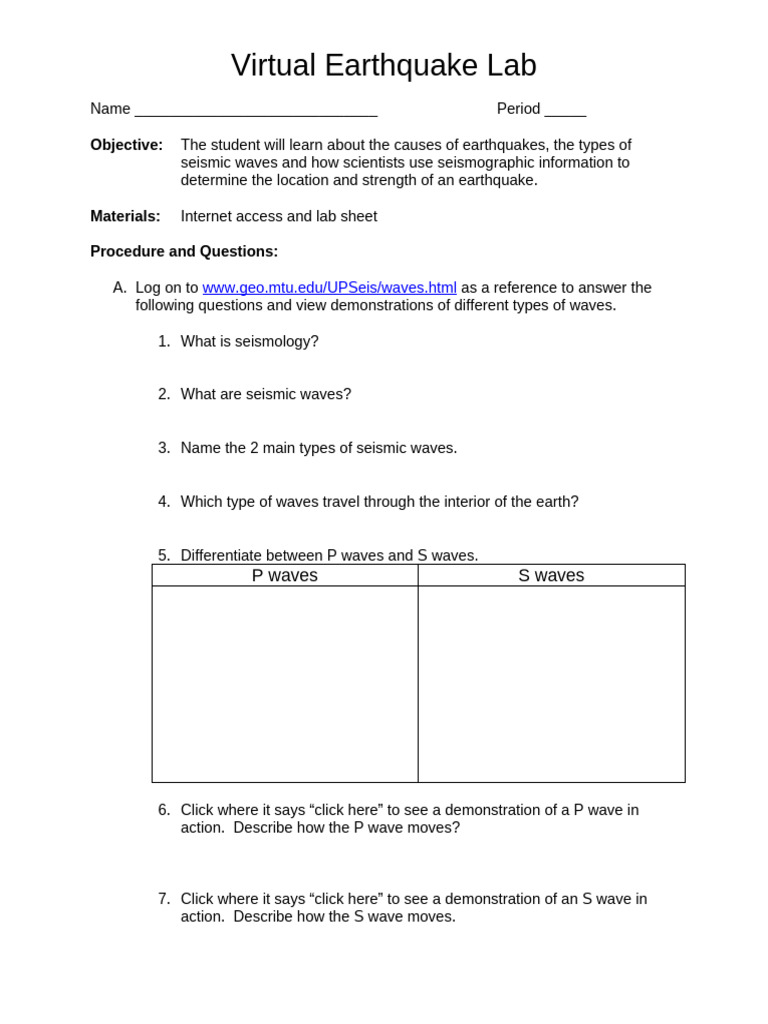 Virtual Earthquake Lab | PDF
