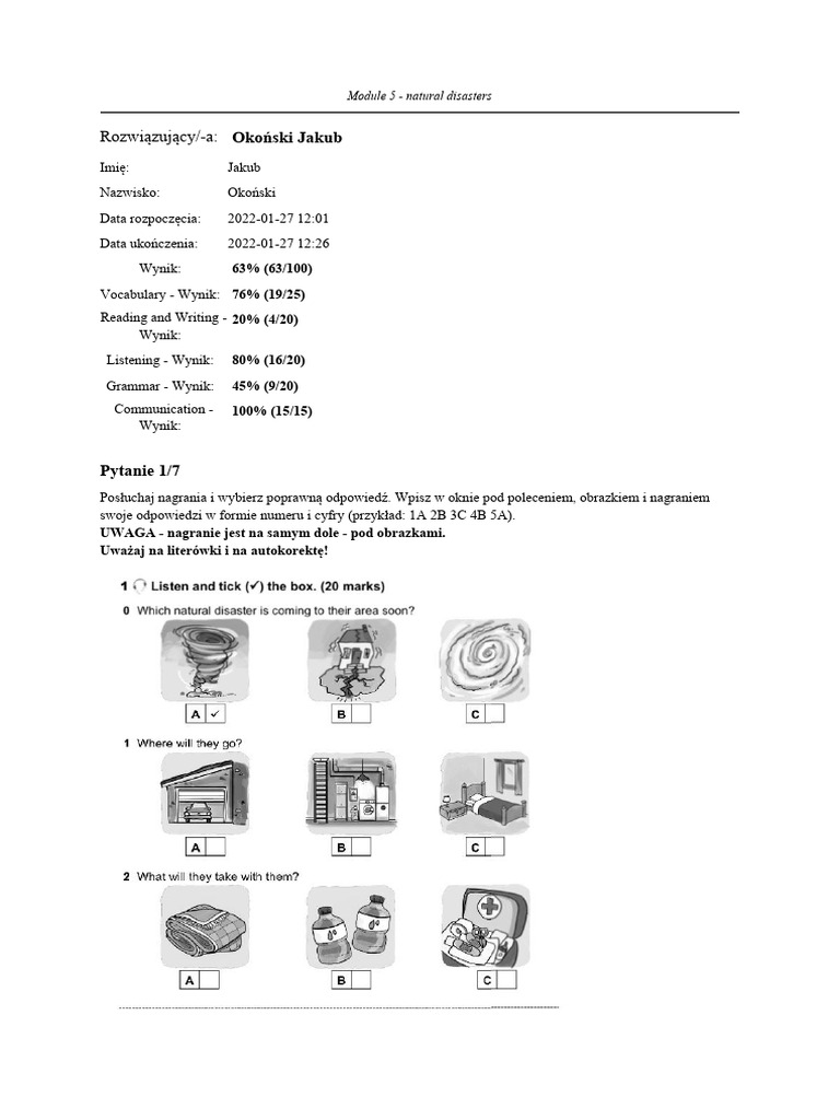 Sprawdzian Module 5 | PDF