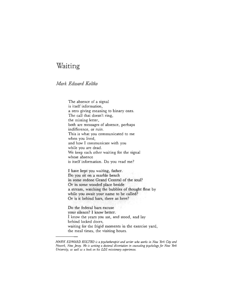 Mark Edward Koltko, "Waiting" | PDF