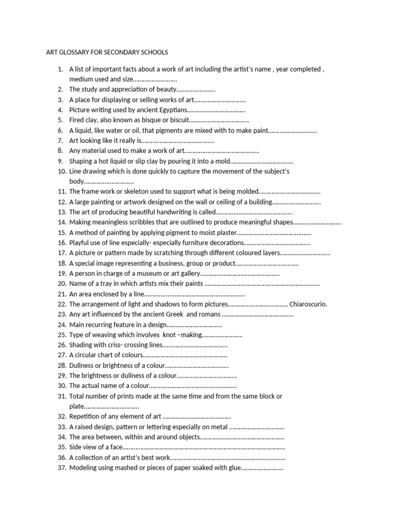 Art Terms Glossary for Students | PDF | Pottery | Lifestyle