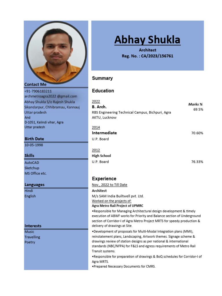 Abhay Shukla Resume 10.07.2024 | PDF | Rapid Transit | Art
