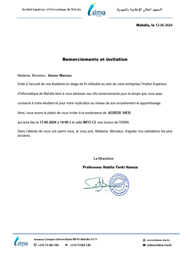 Invitation Encadrant Professionnel | PDF