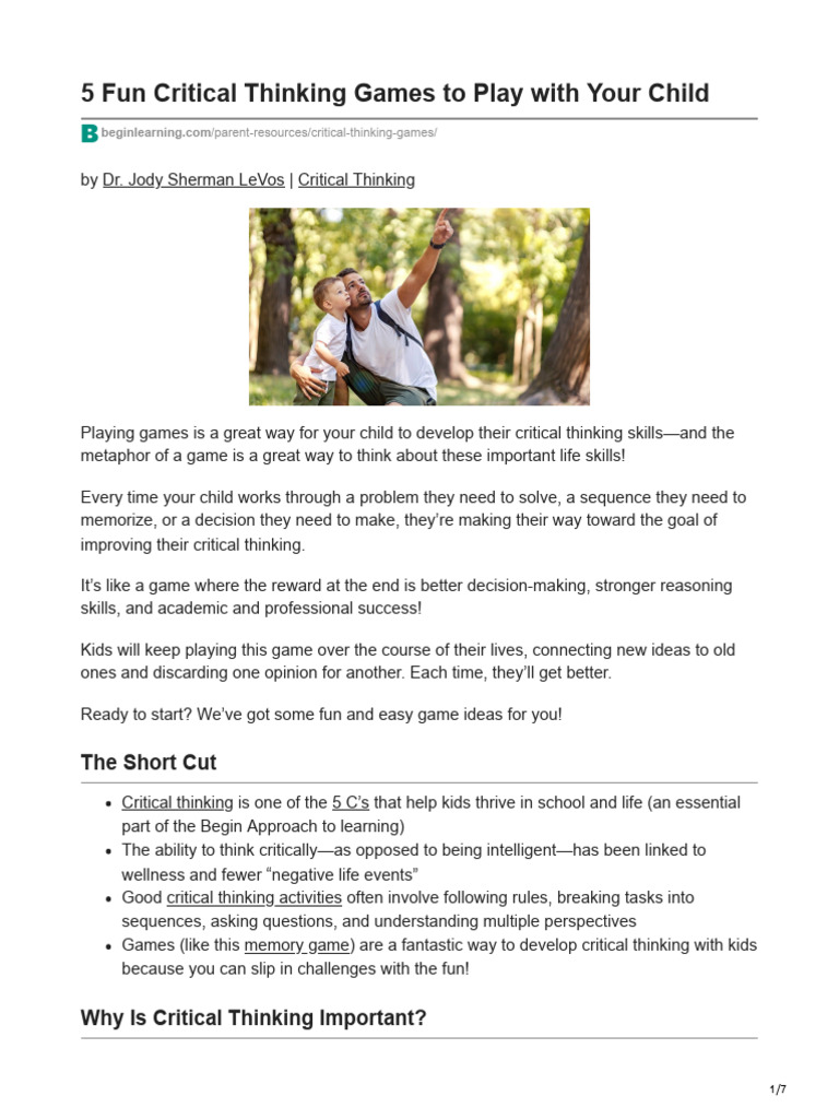 5 Fun Critical Thinking Games To Play With Your Child | PDF