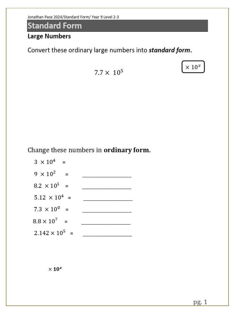 Standard Form Y9 T2 | PDF