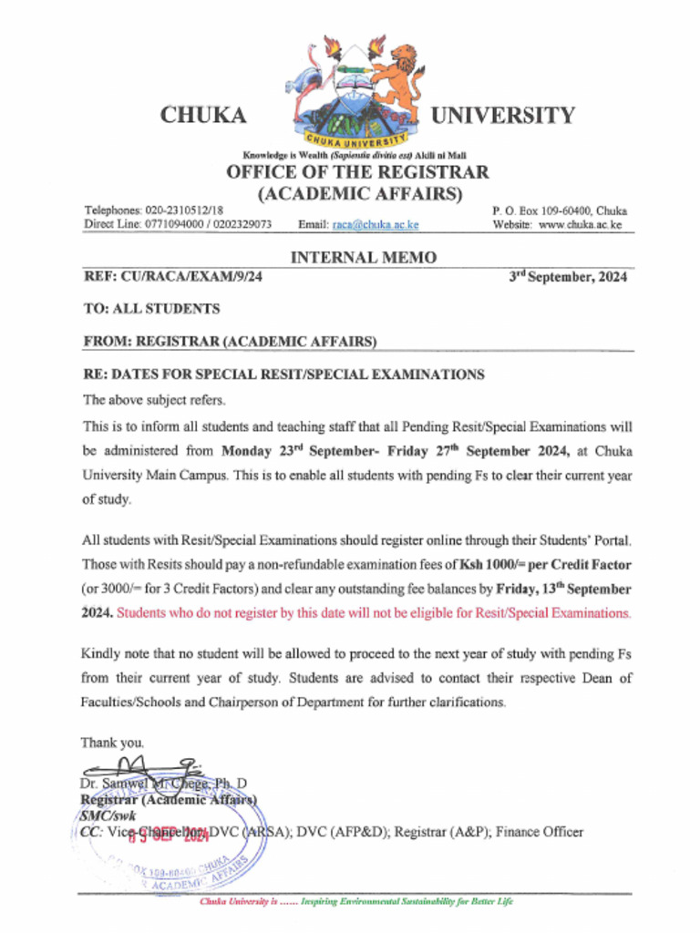 Dates For Resit and Special Examinations | PDF