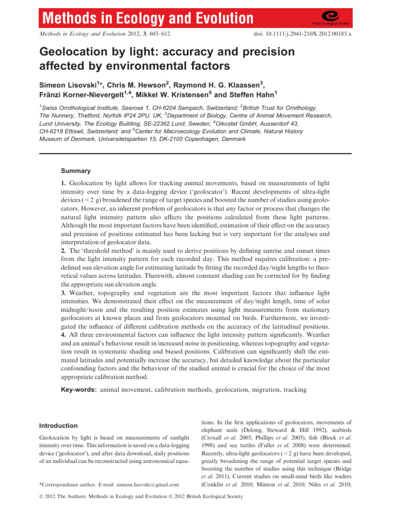 Methods Ecol Evol - 2012 - Lisovski - Geolocation by Light Accuracy and Precision Affected by ...