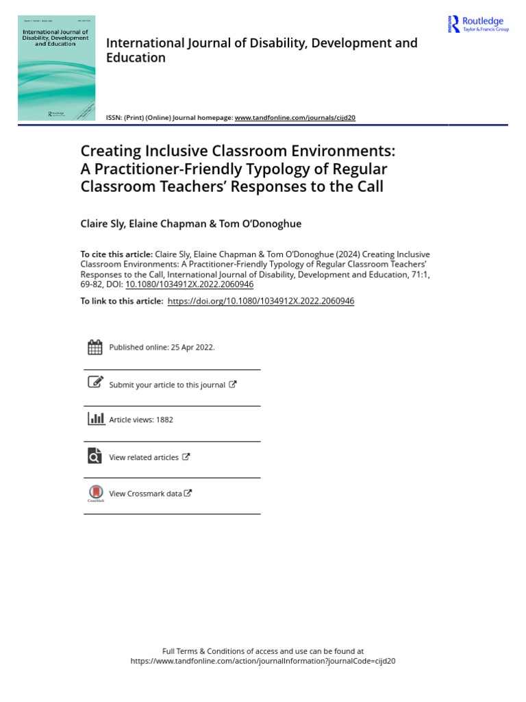 Creating Inclusive Classroom Environments A Practitioner-Friendly Typology of Regular Classroom ...