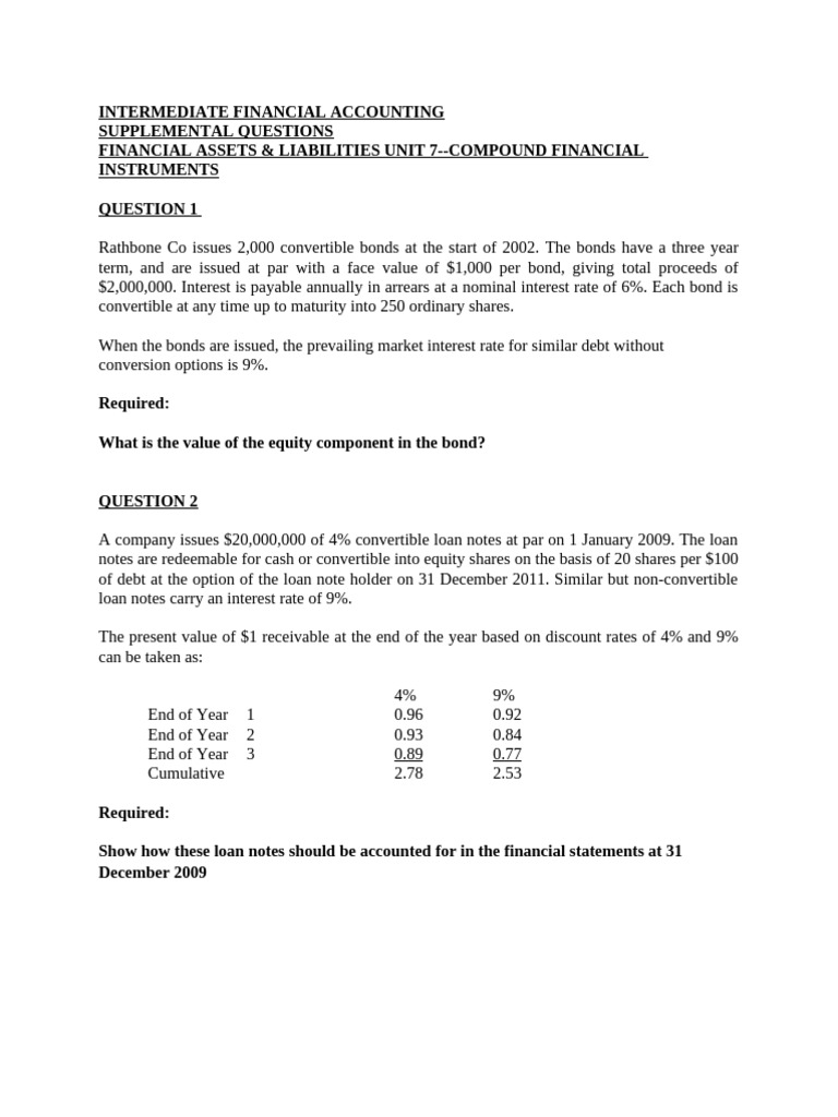 Intermediate Financial Accounting-Unit 4-Additional Tutorial Questions ...