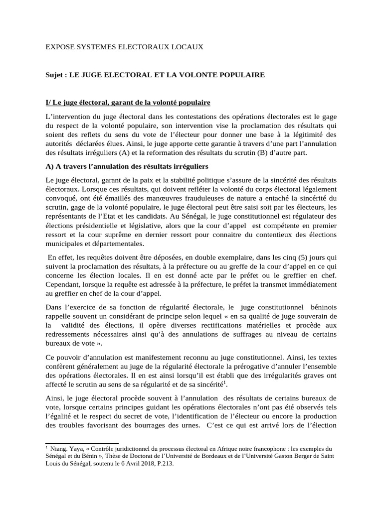 Expose Systemes Electoraux Locaux | PDF