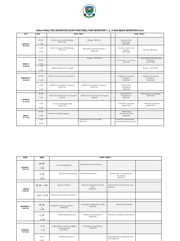 Revised FINAL ODeL - Mid SEM EXAM TIMETABLE - OCT - 2024 | PDF