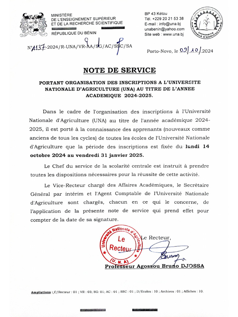 UNA Note Service Inscription 24 25 | PDF