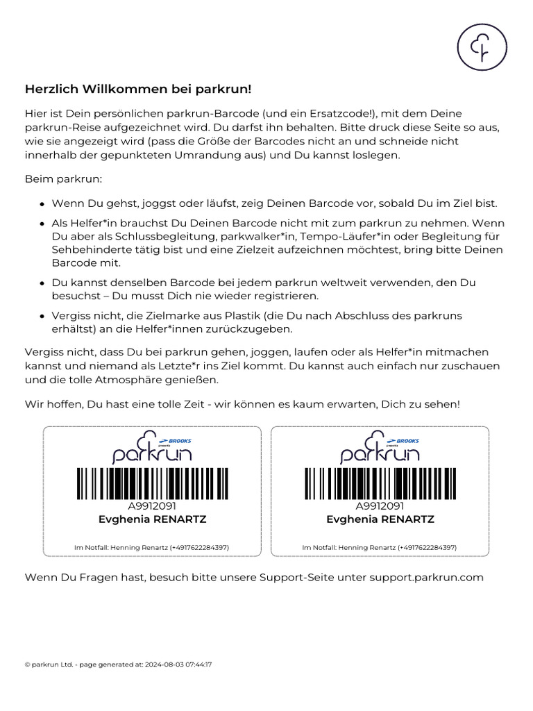 Parkrun Barcode A9912091 | PDF
