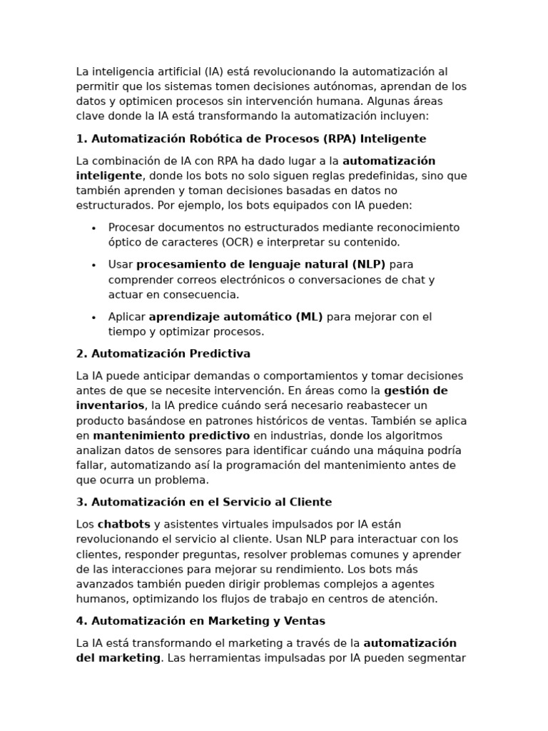 La Inteligencia Artificial (IA) Está Revolucionando La Automatización ...