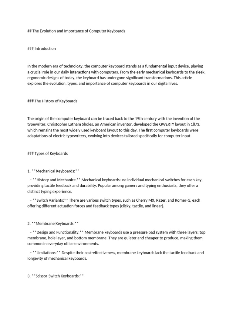 The Evolution and Importance of Computer Keyboards | PDF