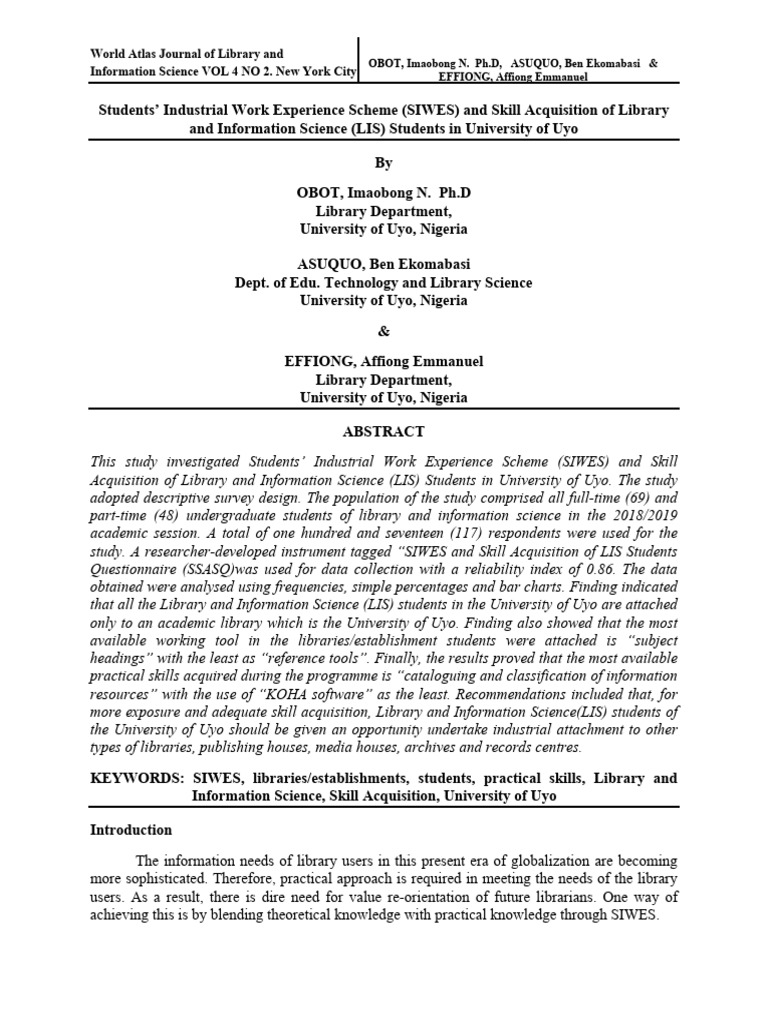 Students Industrial Work Experience Scheme Siwes and Skill Acquisition ...