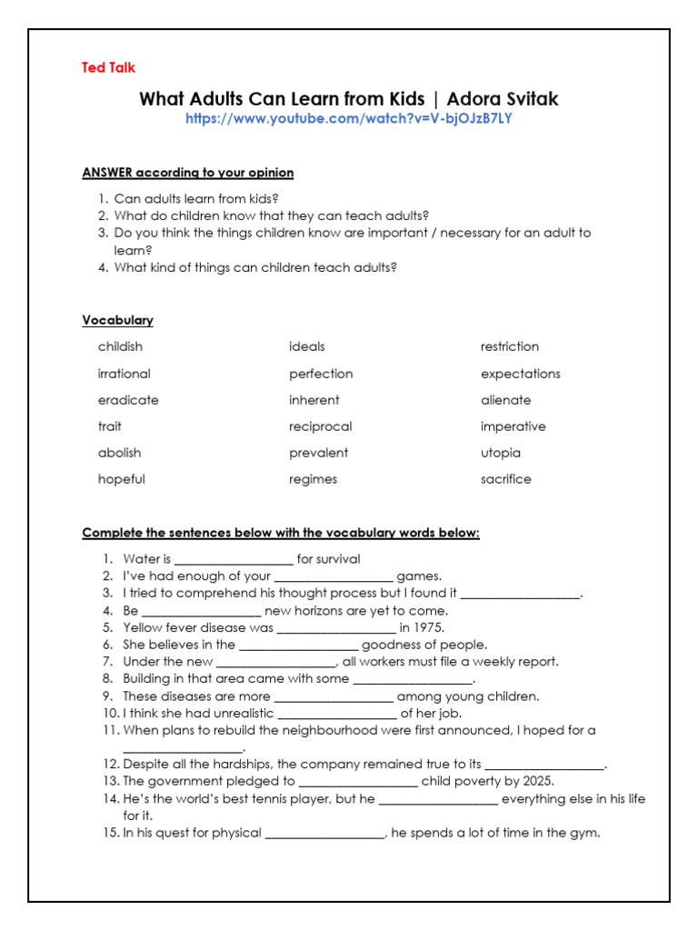 Ted-Talk-What-Adults-Can-Learn-From-Kids - REAL LIFE PRE INTERM | PDF