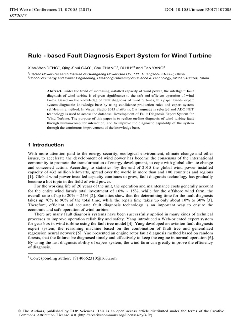 Rule Based Fault Diagnosis Expert System For Wind Turbine | PDF