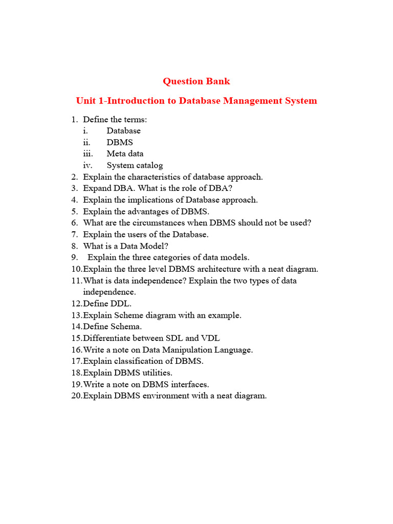 Unit 1-Question Bank | PDF