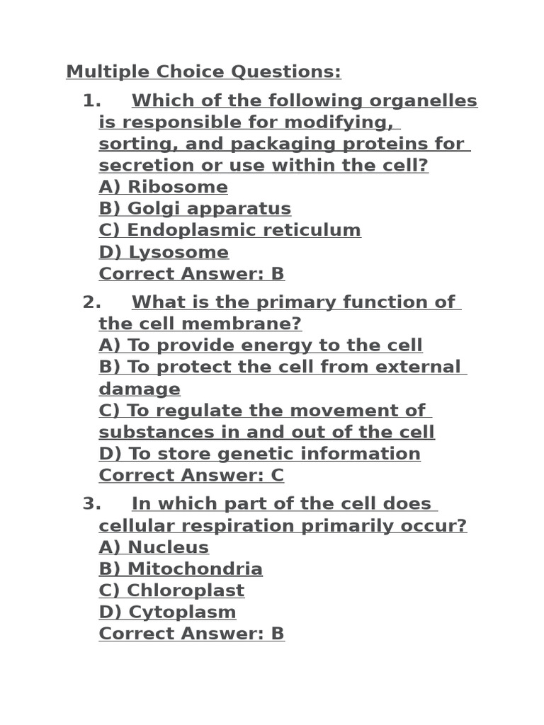 Biology Quiz 1 Answer Key | PDF
