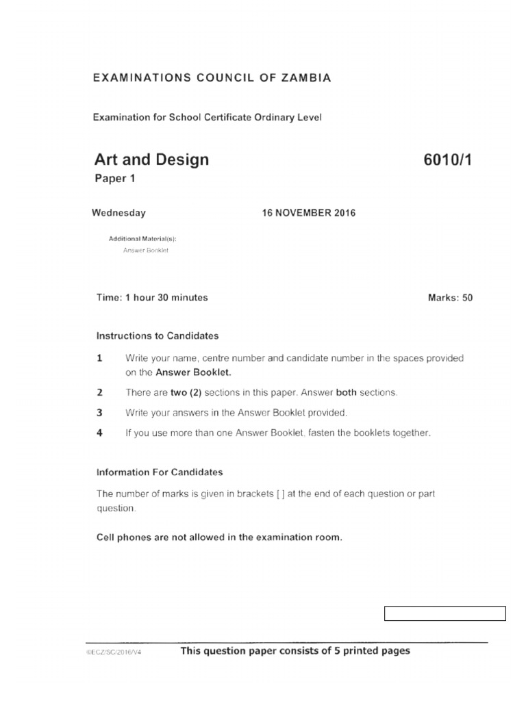 2016 Art and Design Paper 1 Past Paper | PDF