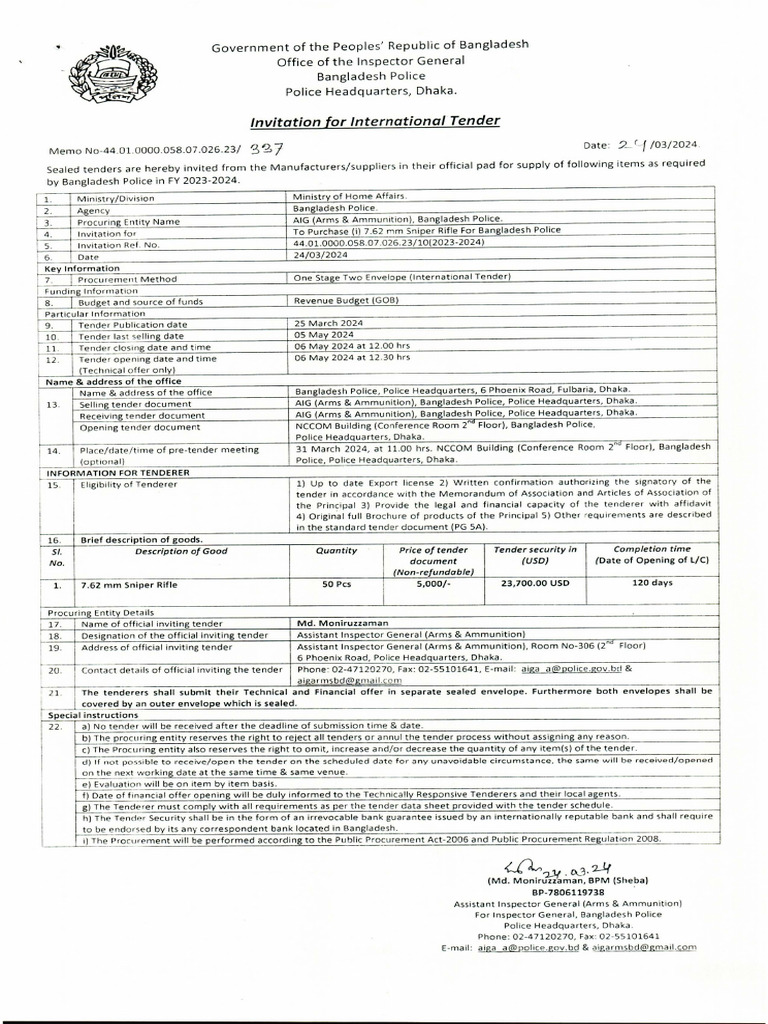 Police Tender Doc 7.62mm | PDF