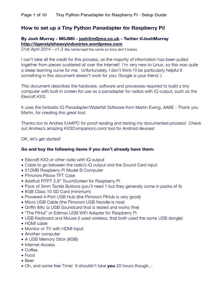 M0JMO-Tiny Python Panadapter-Raspberry Pi Setup Guide-V1 2 | PDF