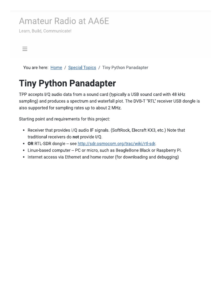 Tiny Python Panadapter - AA6E | PDF