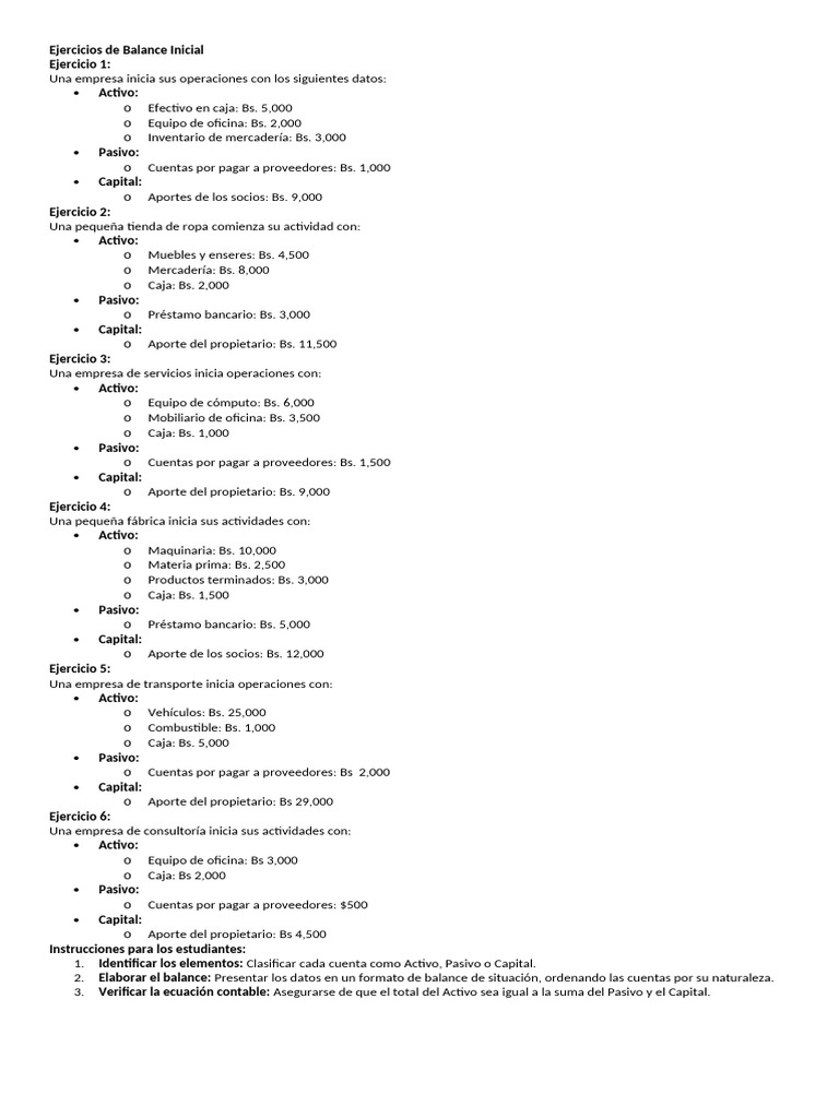 Ejercicios de Balance Inicial Ejercicio 1 Conta | PDF
